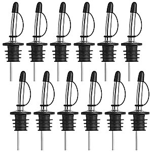 Pour Spout for Liquor Bottles - Vaincre 12 Pack Liquor Bottle Pourers, Pour Spouts with Rubber Dust Caps, Stainless Steel Tapered Speed Wine Pourers, Good As Olive Oil Spout, Fit Most Liquor Bottles