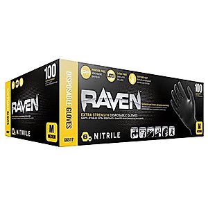 SAS Safety 66517 Raven Powder-Free Nitrile Disposable Glove, 6 mil Thick, Medium (Pack of 100)