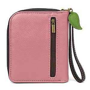 Chala Group Handbags Pink Rose Zip-Around Wallet - Wristlet, Brown, 5 inch x 6 inch x 1 inch