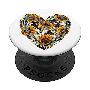 Western Cowhide Sunflowers And Turquoise PopSockets Swappable PopGrip