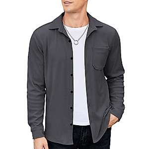 COOFANDY Men's Corduroy Shacket Casual Button Up Work Jackets Lightweight Shirt Jacket Dark Grey