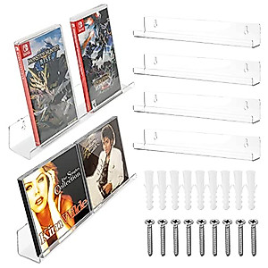 6 Packs Acrylic Record Shelves, 12'' Vinyl Records Wall Mount Holder, Invisible Floating Bookshelf, Album Holder Organizer and Stand Vintage Decor (12 INCH-6 Packs, Clear)