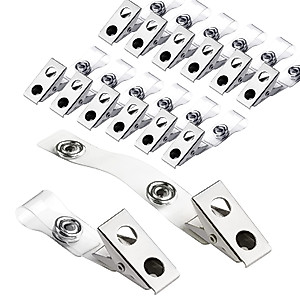 50Pcs Metal Badge Clips with Clear PVC Straps, Premium Double Hole Metal Badge Clips for ID Cards, Badge Holders, Name Tags Work Badges
