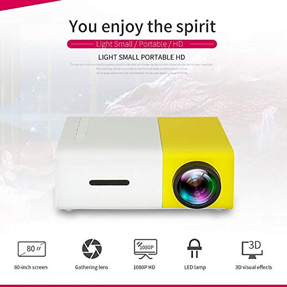 Mini Led LCD Projector, 600 Lumen, 3.5Mm Audio, 320X240 Pixels, Hdmi USB Mini Projector, 20-60 Inch Projection, Home Media Player, 1080P Hd Projection,Black