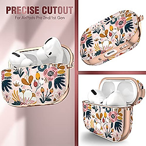 Maxjoy for Airpods Pro 2nd/1st Generation Case Cover, Flower Hard Cute AirPod Pro 2 Case for Women Men with Keychain Protective Shockproof Cover for AirPods Pro(2022/2019)