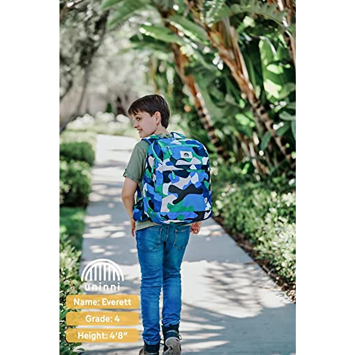 uninni Camouflage Blue 16'' Kids Backpack with Cute Pencil Case, Lightweight, School and Travel Storage Organizer