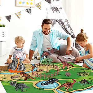 kramow Dinosaur Volcano Figures Toy with Mat, Mist-spouting Volcano Playset with Realistic Dinosaurs,Stone and Tree to Create a Dinosaur World Educational for Kids Boys Girls Age 3+