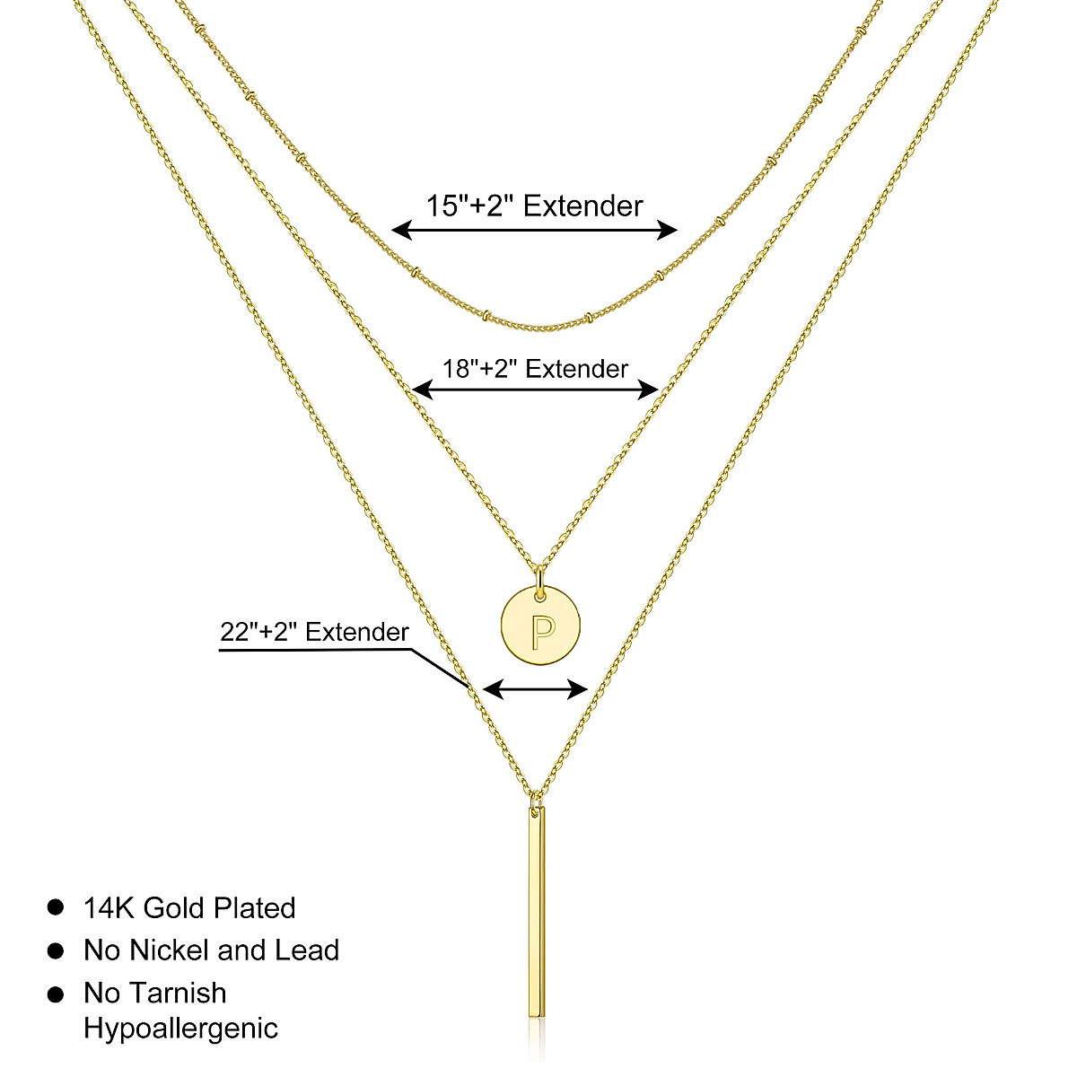 Vjoypro Gold Layered Initial Necklaces for Women Girls, 14K Gold Plated Initial P Letter Coin Pendant Necklace Dainty Gold Y-Necklaces Bar Necklaces Trendy Layering Necklaces Jewelry Gifts for Women