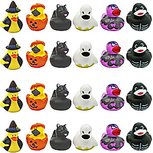Halloween Rubber Ducks Bulk - 24 Pack, 6 Variety Themes, 2.5" for Halloween Party Favors for Kids, Goodie Bag Fillers, Jeep Ducking, Trick or Treat Toys for Toddlers by 4E's Novelty