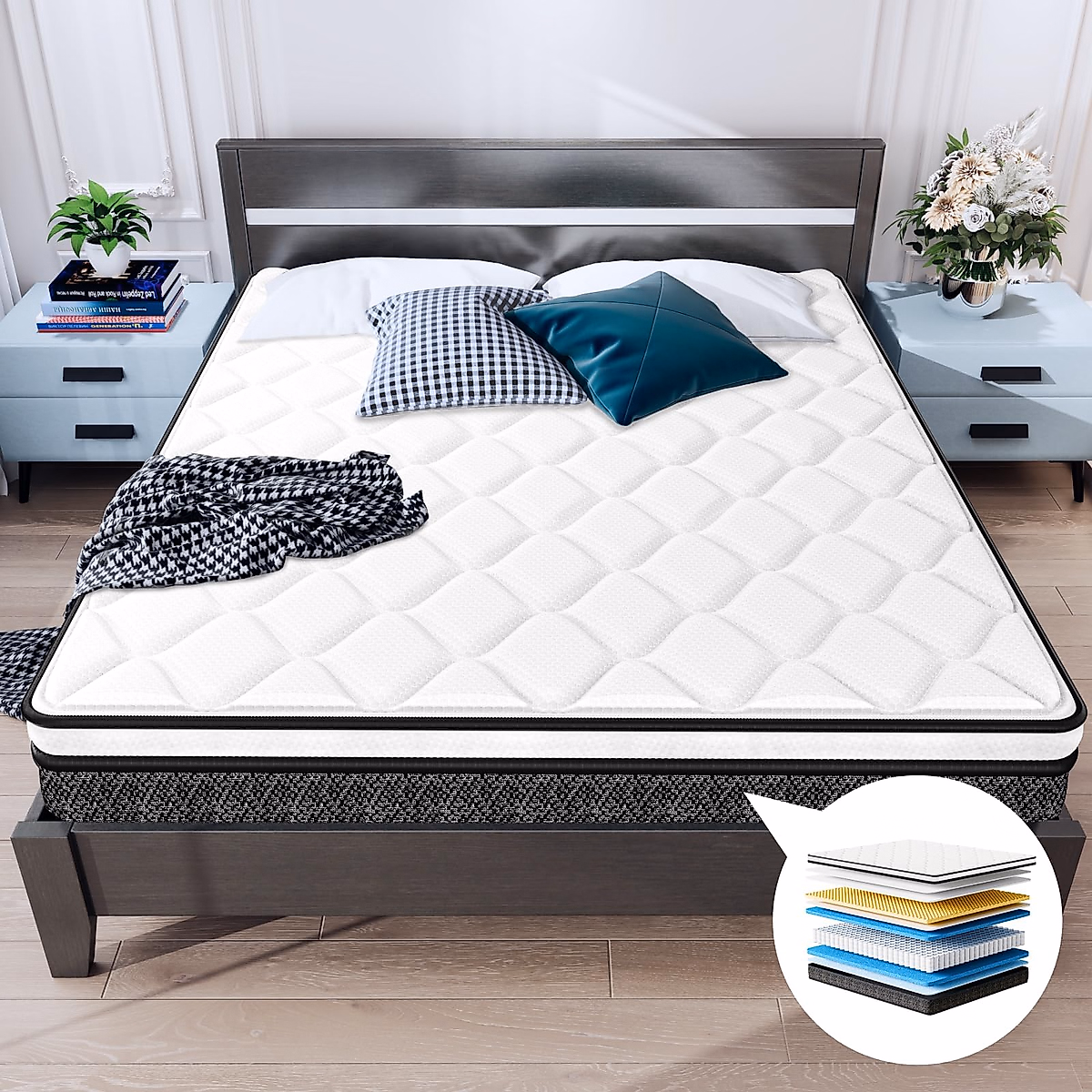 Skyday Full Mattresses, 10 Inch Cooling Full Size Mattresses in A Box, Gel Memory Foam Hybrid Mattress for Motion Isolation, Pressure Relief,Medium Firm, Breathable, CertiPUR-US, 75"x 54"x10"