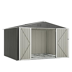 Goohome 10ftx8ft Storage Sheds, Metal Outside Garden Storage Shed w/Lockable Door, Roof Design Sheds & Outdoor Storage, Stable Spacious House Garden Utility Tool Storage Shed for Backyard, Bike Shed