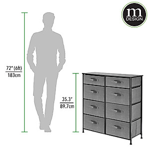 mDesign 35.3" High Steel Frame/Wood Top Storage Dresser Furniture Unit, 8 Removable Slim Fabric Drawers - Tall Bureau Organizer for Bedroom, Living Room, Closet - Lido Collection, Charcoal Gray