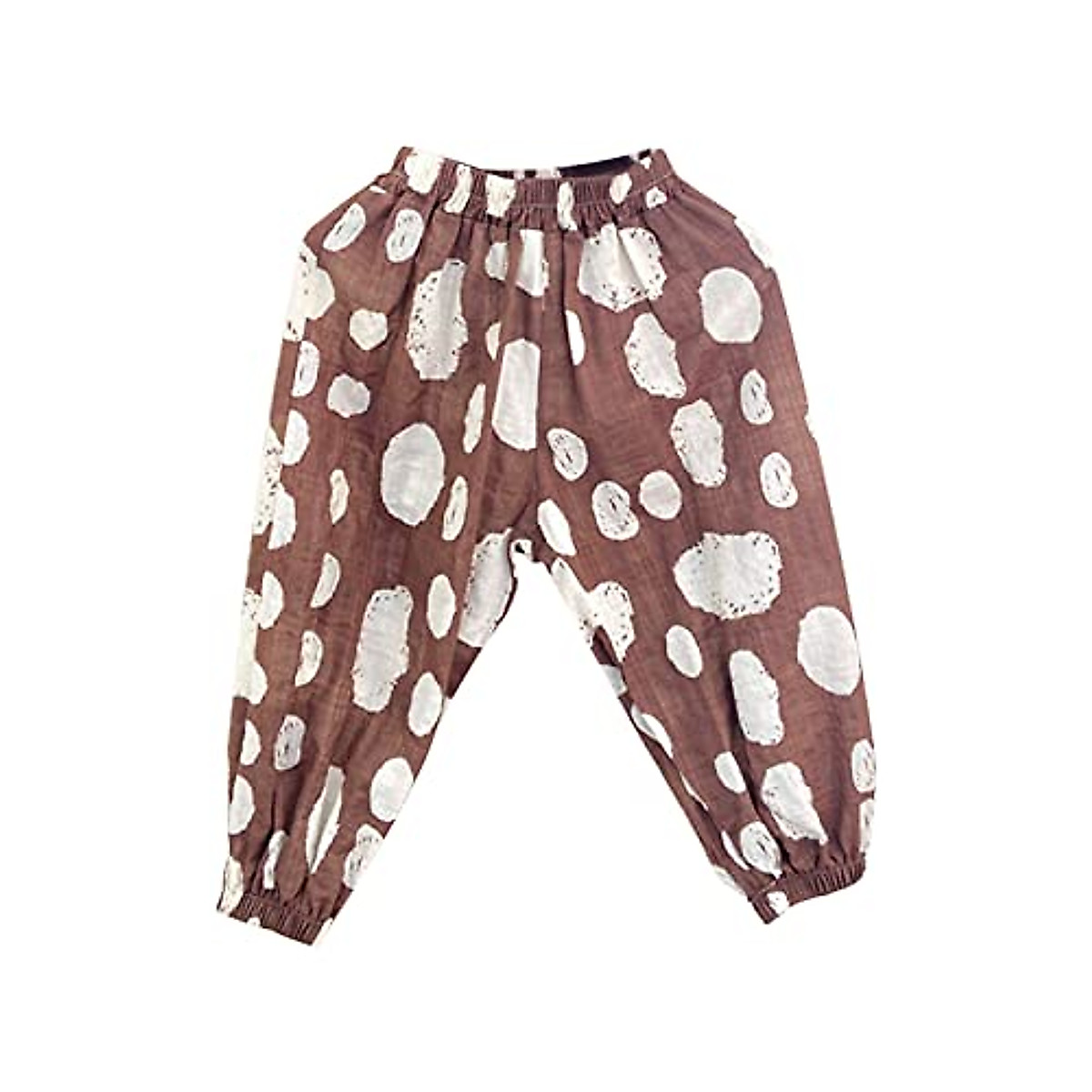 AwarFy Toddler Kids Baby Girls Boys Cotton Polka Dots Linen Elastic Basic Long Pants Bloomers Casual (Coffee #2, 5-6 Years)