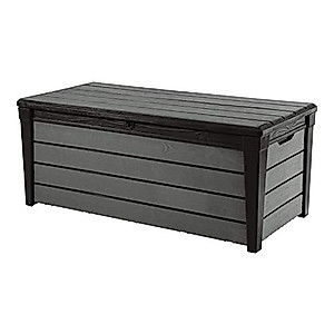Keter Brushwood 120 Gallon Resin Large Deck Box for Patio Garden Furniture, Outdoor Cushion Storage, Pool Accessories, and Toys, Brown