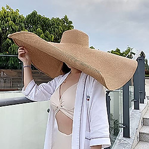 bralafia Oversized Beach Sun Hat for Women Foldable Large Wide Brim Hats Packable Roll up Floppy Cap Summer UV Protection Hat (Khaki)