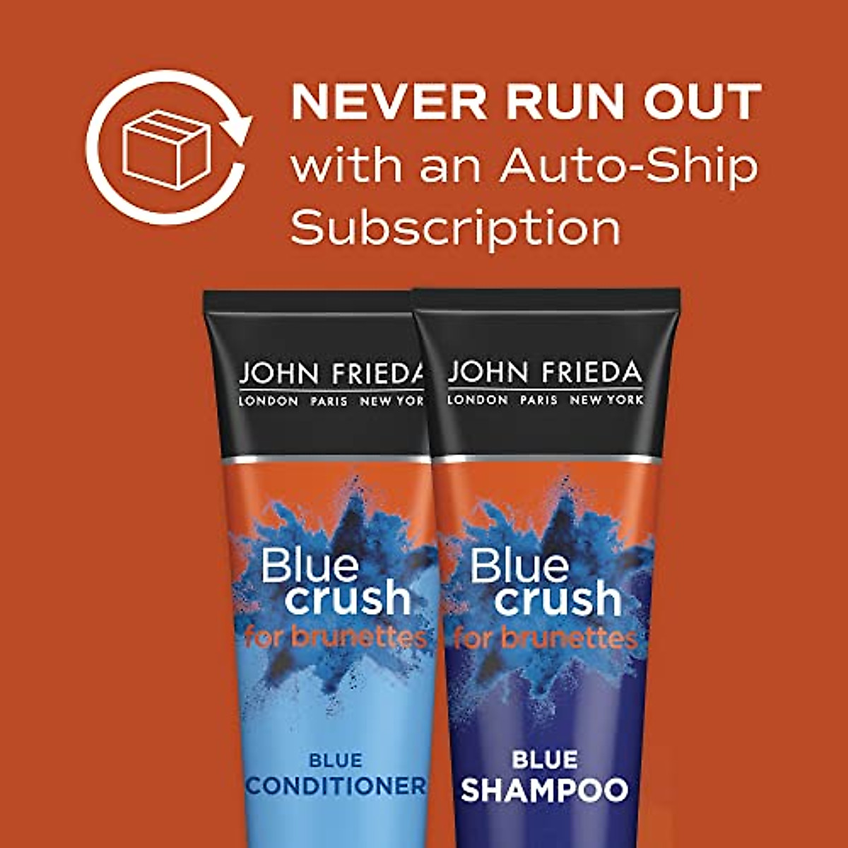 John Frieda Blue Crush Blue Shampoo and Conditioner Set for Brunettes, Crush Brassy Tones for Brunettes, 8.3 Fl Oz