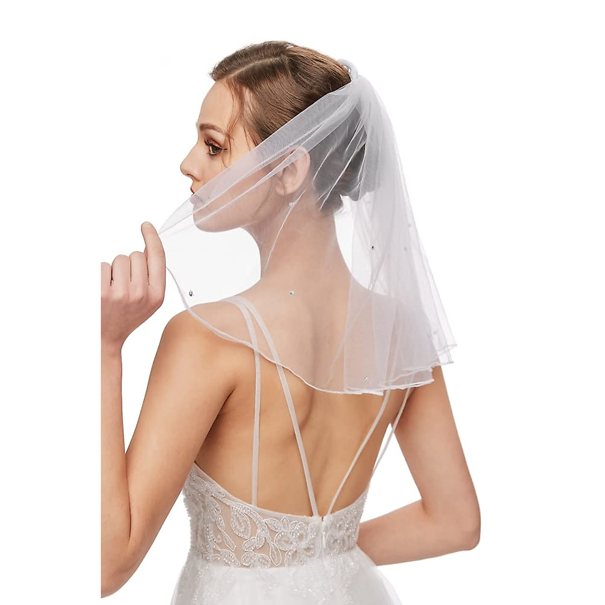 Bridal Wedding Veil Short Communion Veils for Bachelorette Party with Rhinestone Comb Tulle 38cm/15”White …