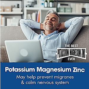 Magnesium Potassium Supplements w/ Zinc - 90 Capsules - Magnesium Potassium Zinc for Vascular Health – High Absorption Vegan Potassium Magnesium Supplement for Leg Cramps and Sleep