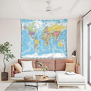 World Map Tapestry for Bedroom Map Men Tapestry Blue World Geographical Distribution Tapestry Aesthetics Large Poster Art Room Decor Wall Hanging for Student Kids Dorm Office Living Room (51''x 60'')