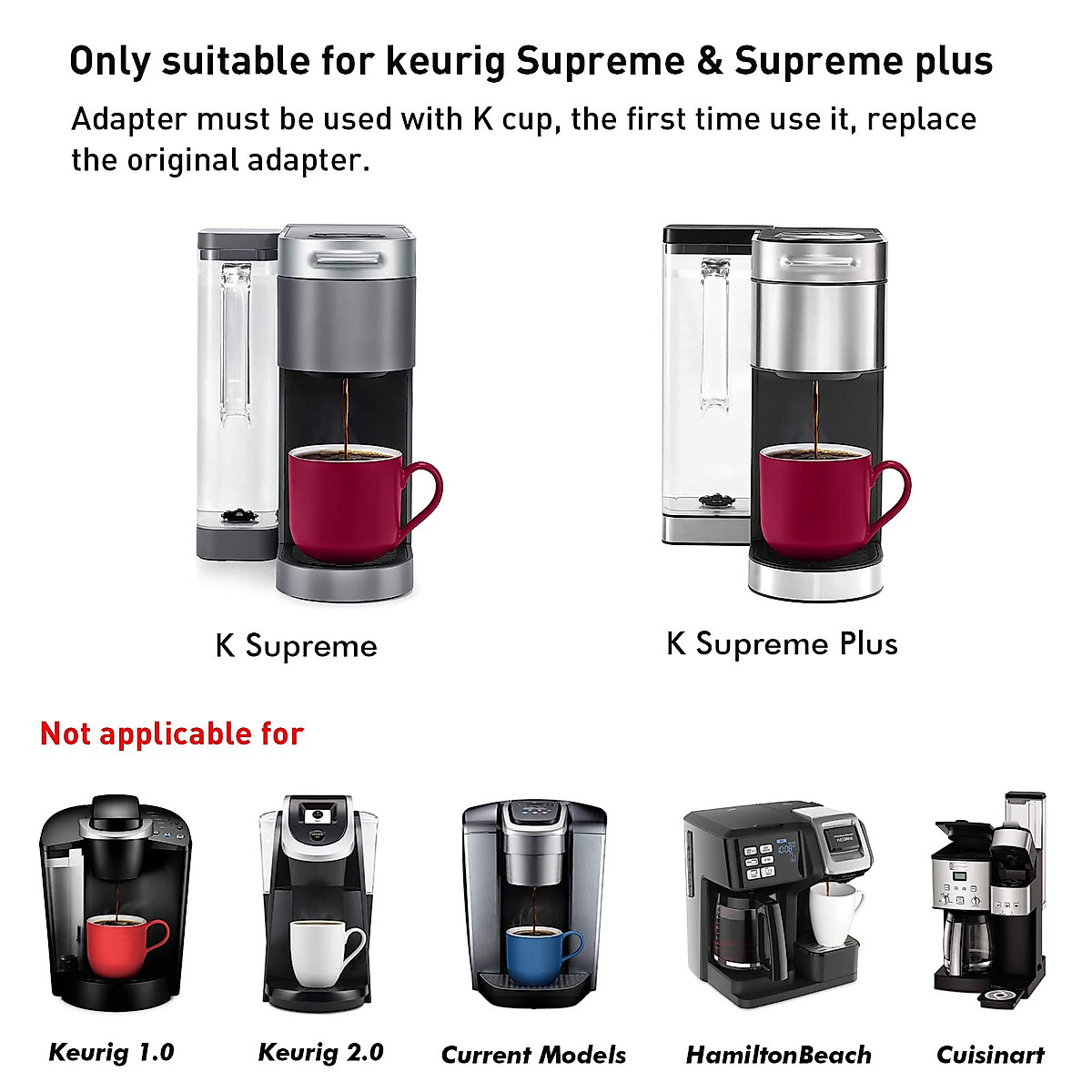 Reusable K Cups for Keurig with Adapter | Refillable K cups for Keurig K Supreme & Keurig K Supreme Plus Coffee Makers (2Pack Reusable Coffee Pods + 1 Pack Adapter )