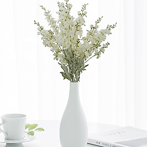 MINYULUA 6pcs Artificial Delphinium Flowers White Silk Larkspur Flowers Faux Snapdragon Long Stem Fake Plant Spray Arrangement for Home Office Garden Wedding Table Vase Decor (White)