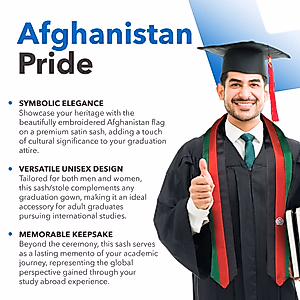 Vision Wear - Afghanistan Flag Graduation Sash - Graduation Stole - International Flag theme - Embrace Your Heritage - Afghan Flag - Pride & Honor Sash