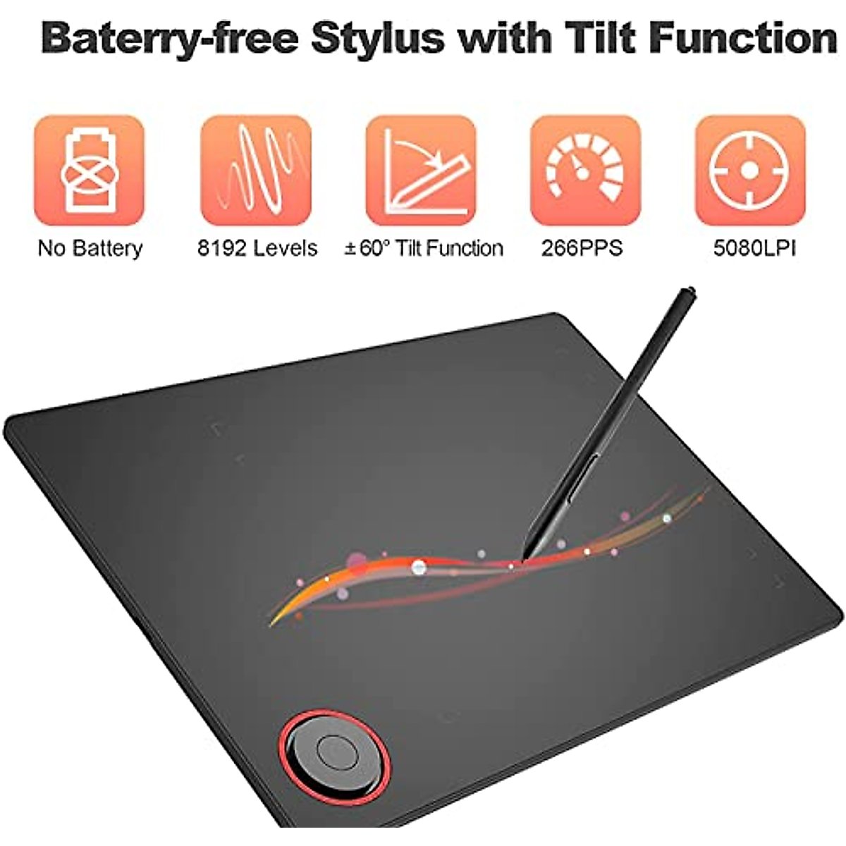 TeinenRon Drawing Tablet 7.6 × 5.6 inch Active Area,Graphic Drawing Pad with Roll Key & 8192 Levels Battery-Free Pen,Digital Writing Pad for PC/Mac/Android OS,(Drawing/E-Learning/Remote Working)