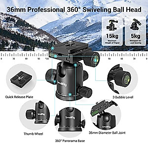 SmallRig 71" Camera Tripod, Foldable Aluminum Tripod & Monopod, 360°Ball Head Detachable, Payload 33lb, Adjustable Height from 16" to 71" for Camera, Phone-3935