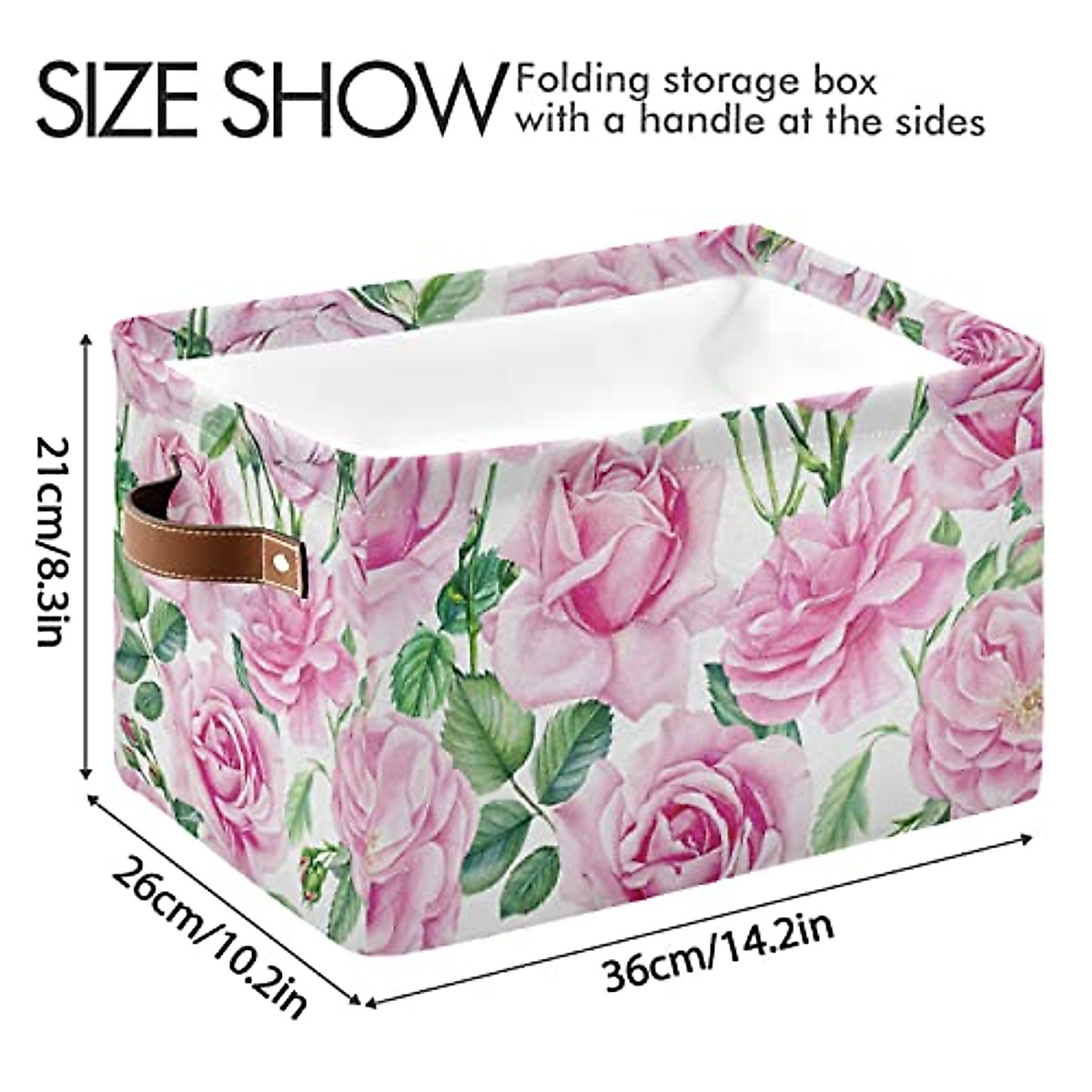 SUABO Floral Pink Roses Buds on White Toy Basket,Collapsible Storage Bin Basket with Handles¡ê?Laundry Baskets,Shelf Basket Nursery Storage for Bedroom Playroom,Set 2