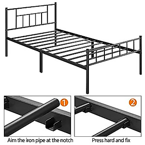Yaheetech 2 Pcs 13 inch Twin Size Metal Bed Frame with Headboard and Footboard Platform Bed with Storage No Box Spring Needed Mattress Foundation, Black