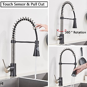 Kitchen Sink Faucet for Bar Farmhouse Commercial, Touch Sensor Kitchen Faucet, Black Brushed Pull Out Kitchen Mixer Faucets, Swivel Smart Sensor Stream Spray Mode Mixer Taps