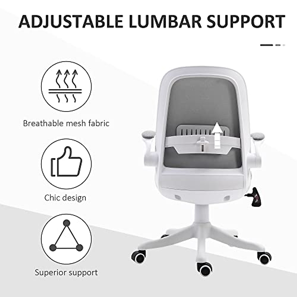 Vinsetto Linen-Touch Fabric Office Chair Swivel Task Chair with Adjustable Lumbar Support, Height and Flip-up Arms, Grey