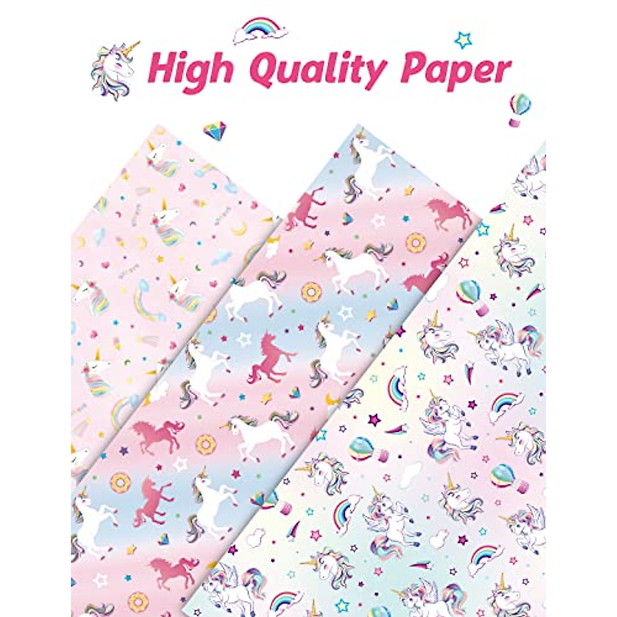 Unicorn Wrapping Paper - 10 Sheet 20'' x 27'' Unicorn Gift Wrapping Paper Girls Birthday Wrapping Paper Pink Wrapping Paper Child Gift Wrap Paper Wrapping Paper Kids Girls Birthday Wrapping Paper