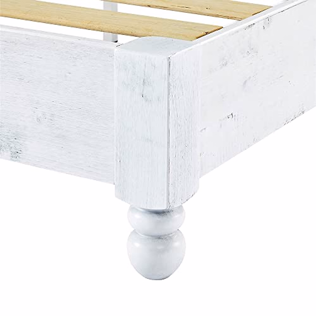 MUSEHOMEINC Wood Platform Bed Frame Rustic Style,Mattress Foundation(no boxspring Needed), White Washed Finish, King