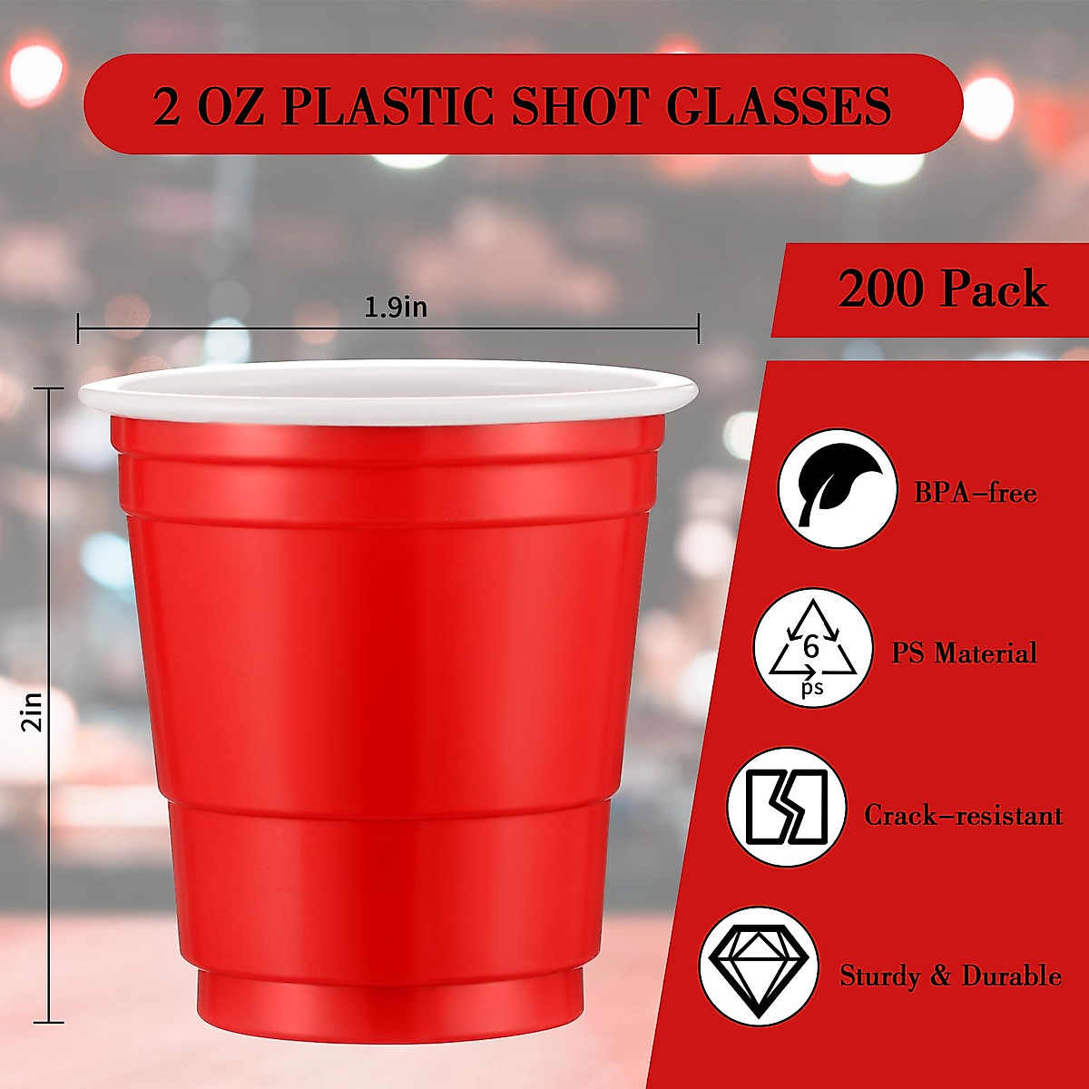 Dandat 200 Pack 2 oz Plastic Shot Glasses Plastic Cups Mini Disposable Glasses for BBQ Christmas Party Tastings Serving Sample Picnic Camping Daily Life Wedding Supplies (Black, Red)