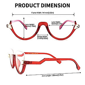 Zeelool Stylish Semi-rimless Cat Eye Glasses Frame for Women with Non-prescription Clear Lens Felicia VHP0189-10 Red