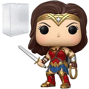 POP Justice League Movie - Wonder Woman Funko Vinyl Figure (Bundled with Compatible Box Protector Case), Multicolored, 3.75 inches