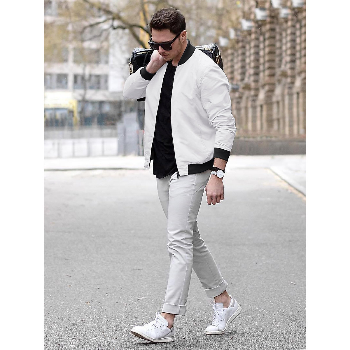 TACVASEN Mens Jackets Casual Stylish Varsity Jackets for Men Fashion Men's Windproof Bomber Jackets Mens Lightweight Jackets Track Jacket Men White M