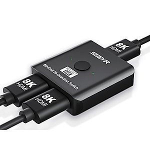 SGEYR HDMI Switch, 8K HDMI Switcher 2 in 1 Out,HDMI 2.1 Switch Selector,Aluminum HDMI 2.1 Splitter Bi-Directional Ultra HD, Support 8K@60Hz,48Gbps, Compatible with PS5/4,Xbox,Roku