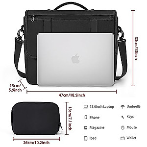 Mens Messenger Bag 15.6 Inch Waterproof Laptop Briefcase Large Satchel Shoulder Bag Office Travel Business Computer Laptop Bag Cable Organizer Bag Set 2pcs,Black