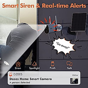 Security Cameras Wireless Outdoor, Dzees 2K Solar Powered Outdoor Security Cameras with Siren & Spotlight, 2.4G WiFi Wireless Surveillance Cameras for Home Security, Color Night Vision/2-Way Talk/IP66