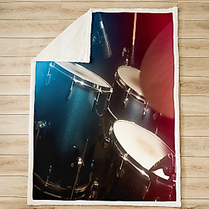 Drum Kit Fleece Throw Blanket 40"x50" Kids Rock Music Plush Blanket for Bed Sofa Couch Musical Instrument Sherpa Blanket Utra Soft Hip Hop Hippie Fuzzy Blanket Black Drum Room Decor Music