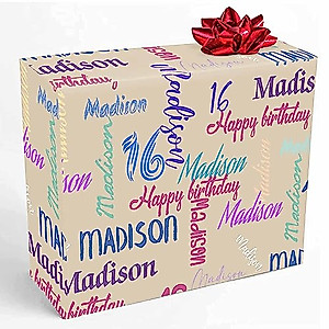 M YESCUSTOM Custom Wrapping Paper Roll with Name for Birthday Gift Wrap, Customized Wrapping Paper with Happy Birthday Font Print for Dad Mom Boys Girls Friends Lover