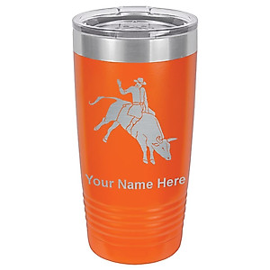 LaserGram 20oz Vacuum Insulated Tumbler Mug, Bull Rider Cowboy, Personalized Engraving Included (Orange)