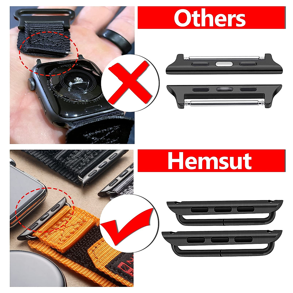 Hemsut Compatible With Apple Watch Band, Rugged Nylon Sports Strap With Woven Loop Design For iWatch 42mm/44mm/45mm 38mm/40mm/41mm, Tough Replacement Band For Series 7/6/5/4/3/2/1/SE Men Women