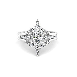 Rosie Collection Oval Shaped Simulated Diamond Crown Wedding Ring Sets in 925 Sterling Silver 14K White Gold Over 9