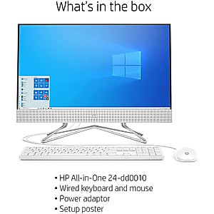 HP 2022 Newest 24-inch FHD IPS All-in-One Desktop Computer - Dual-Core AMD Athlon Silver 3050U - 24GB DDR4 RAM-1TB SSD - DVD-RW - WiFi Bluetooth - Windows 11 Pro - Snow White w/ 32GB USB Drive