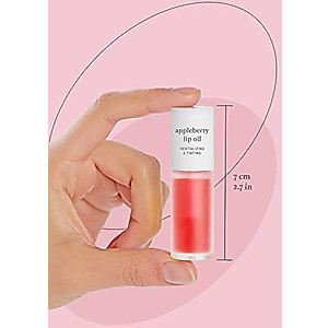 Nooni Korean Lip Oil - Appleberry | Gift, Moisturizing, Revitalizing, and Tinting for Dry Lips with Raspberry Fruit Extract, 0.12 Fl Oz
