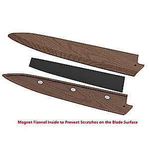 Aibote Handmade Natural Black Walnut Wood Japanese Gyuto Chef Knives Sheath Magnetic Knife Case Holder Protector Wooden Cover (A,7 inch)