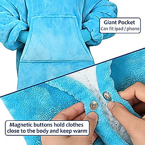 Solaris Wearable Blanket Hoodie for Kids - Warm Soft Gift, Oversized Cozy Sherpa Fleece Sweatshirt Pullover for Teens, Girls, Boys, Large Pocket, Light Blue